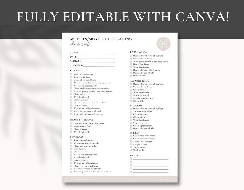 Move in and Move Out Cleaning Check List Template Editable - Etsy