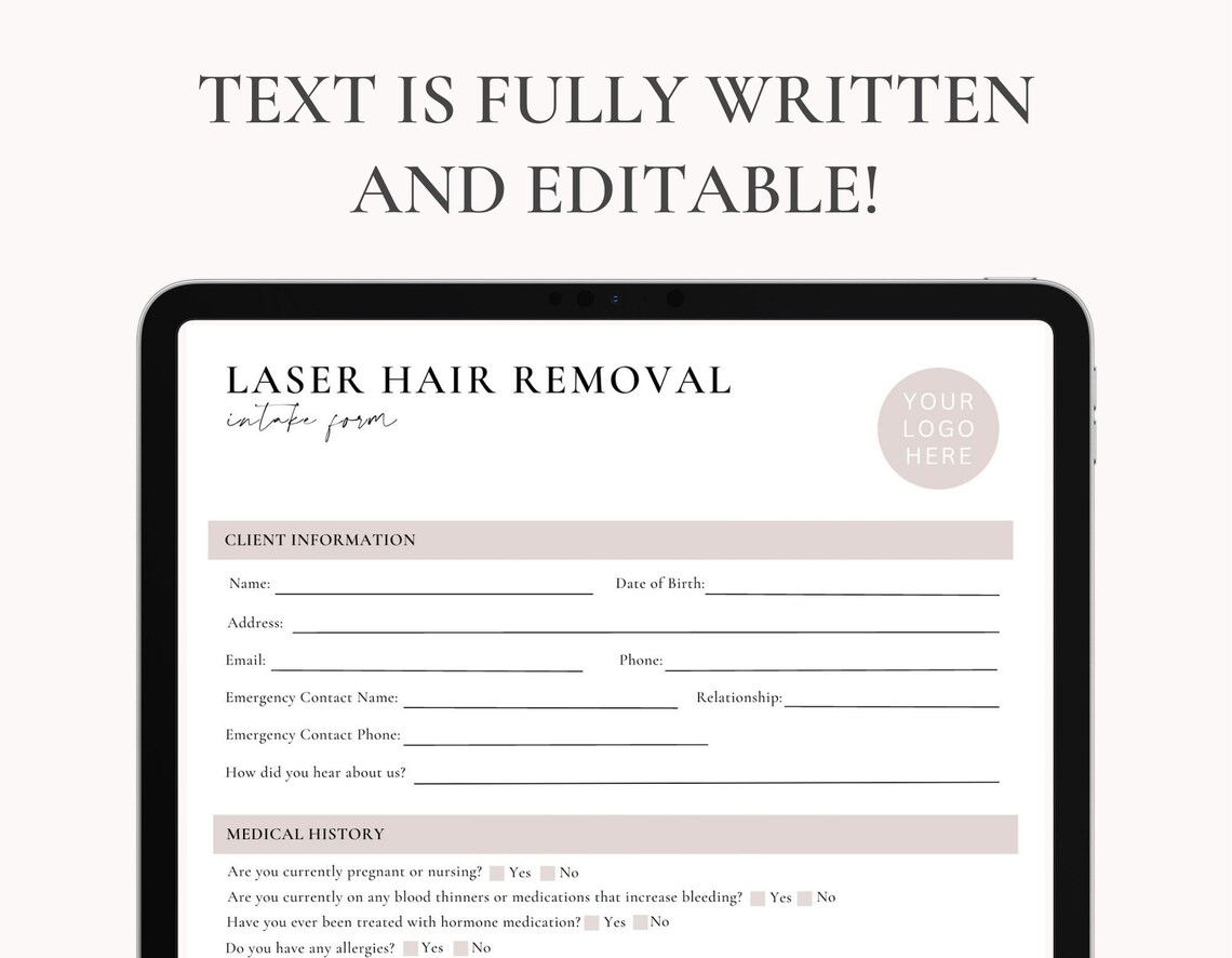 Laser Hair Removal Client Intake Form | Laser Hair Removal Consult Form ...