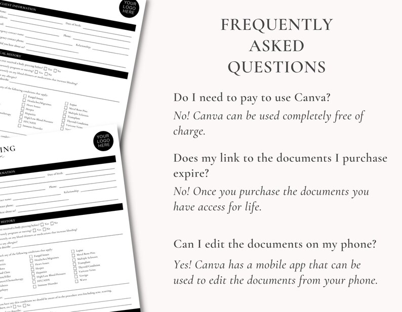 Piercing Client Intake and Consent Form Ear Piercing Form Template Body ...