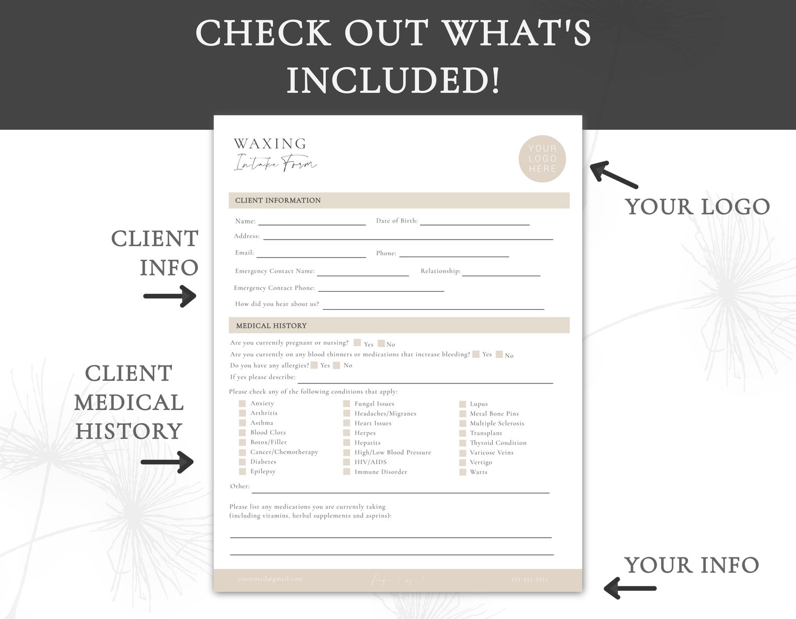 Editable Waxing Treatment Forms | Editable Waxing Client Intake Form ...