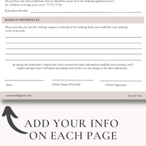 Makeup Artist Client Intake Form | Makeup Client Form | Makeup Artist ...