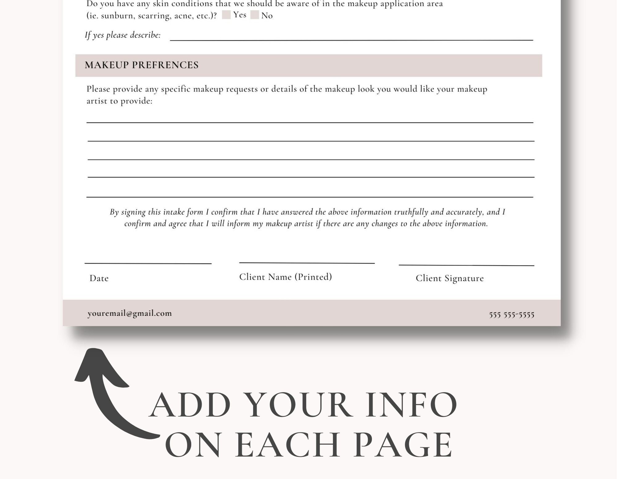 Makeup Artist Client Intake Form | Makeup Client Form | Makeup Artist ...