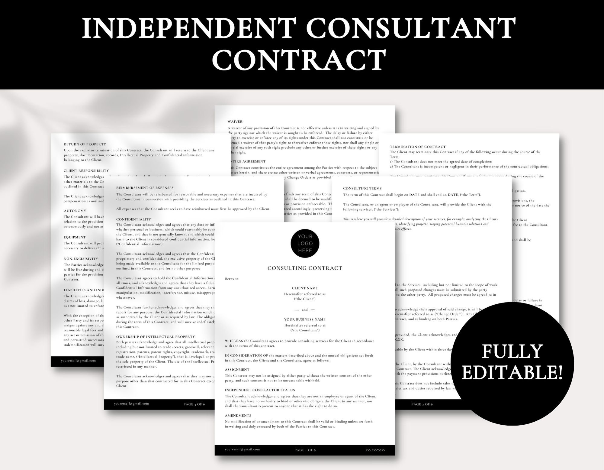 Independent Consultant Contract Template Consulting Services - Etsy