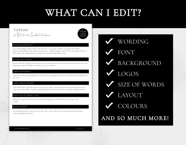 Tattoo Aftercare Instruction Template | Tattoo Artist Documents ...