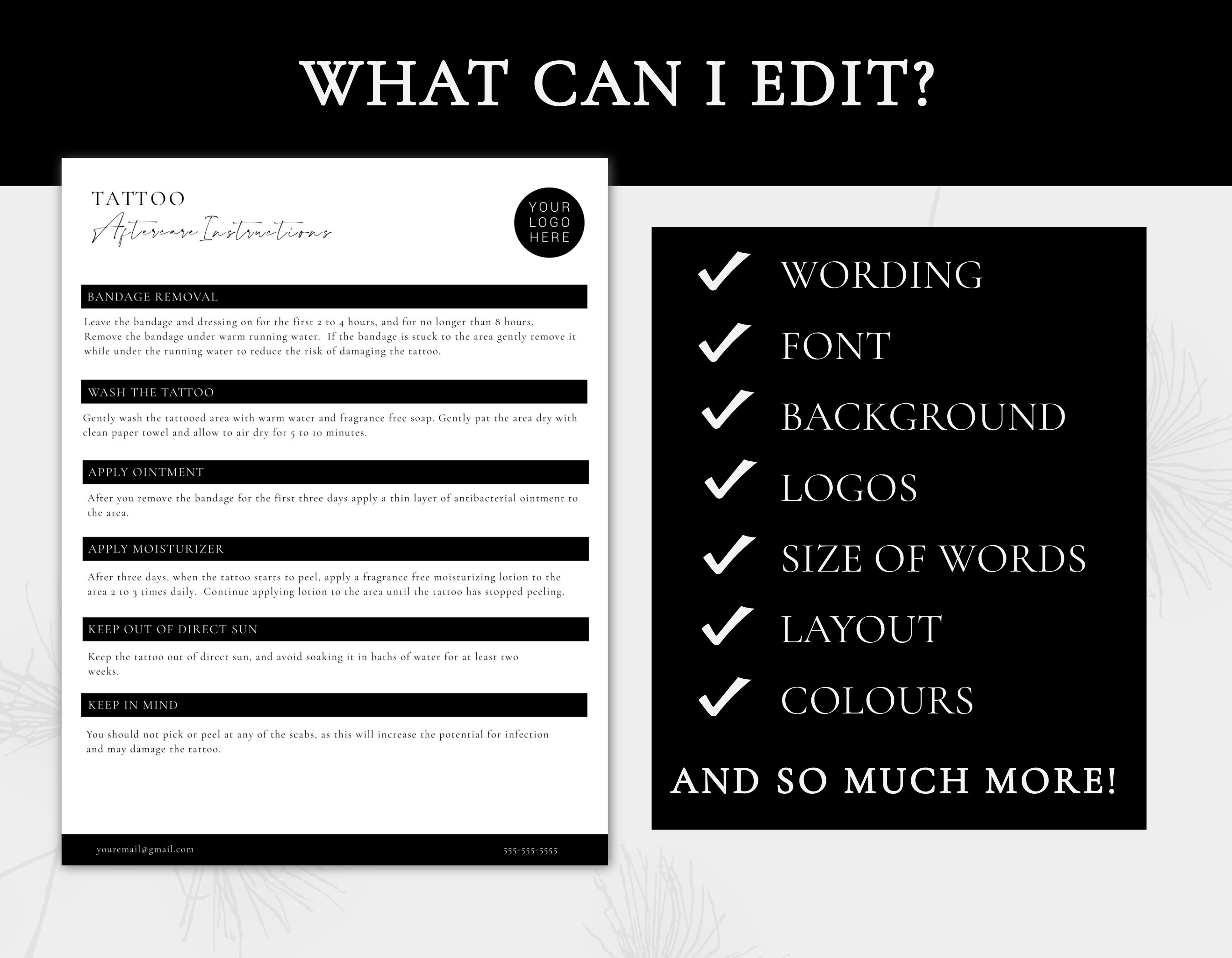 Tattoo Aftercare Instruction Template | Tattoo Artist Documents ...