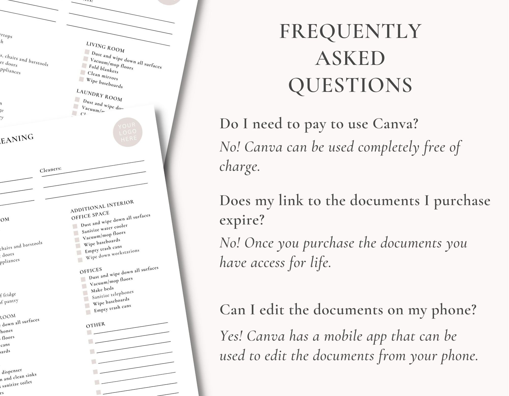 Commercial Cleaning Business Check List Editable Cleaning Check List ...
