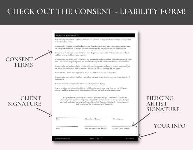 Piercing Client Intake and Consent Form Ear Piercing Form Template Body ...