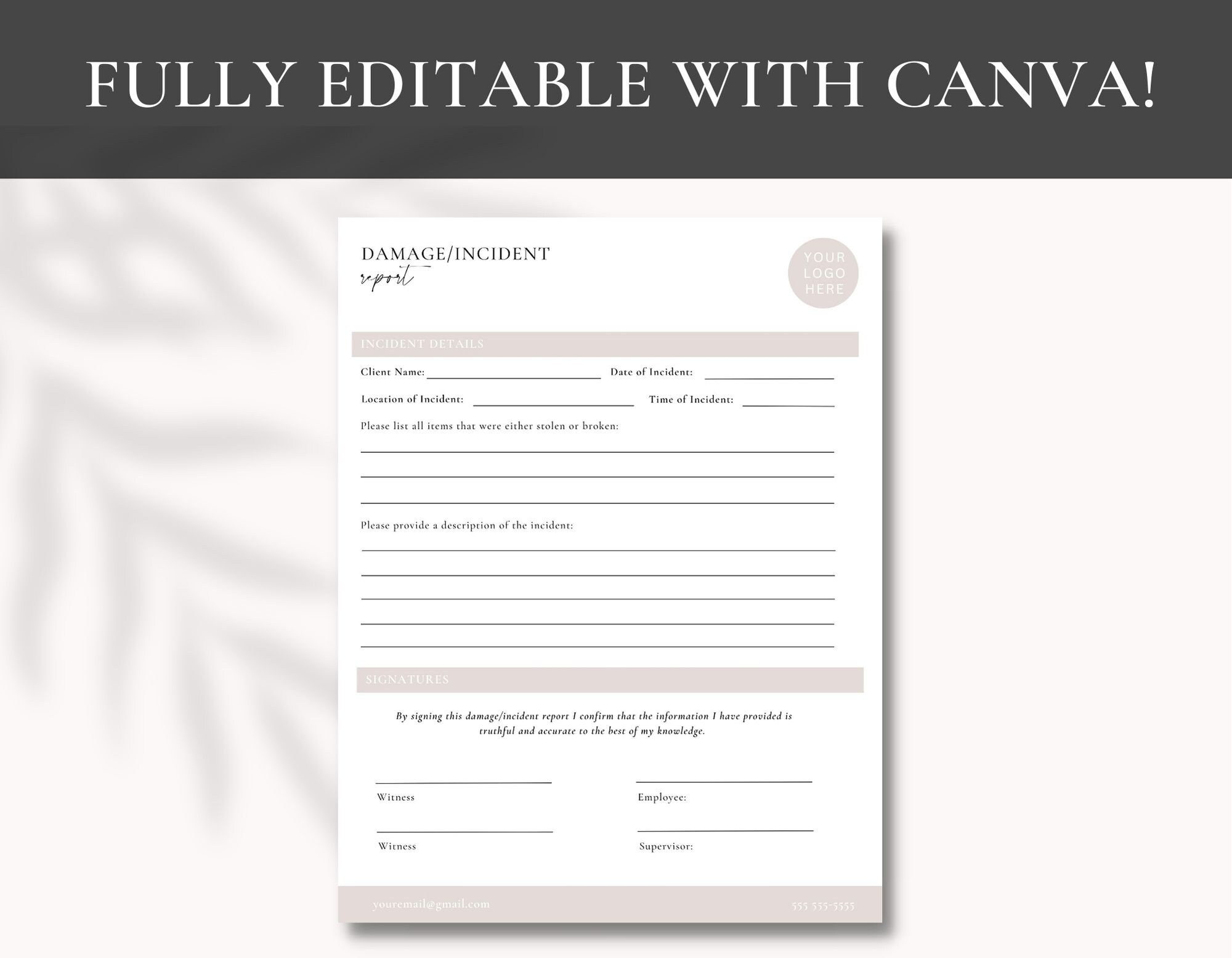 Editable Damage Incident Report Form | Incident Report Form | Damage ...