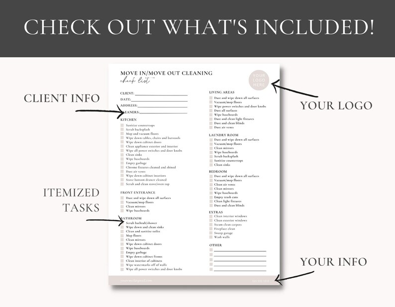 Move in and Move Out Cleaning Check List Template | Editable Cleaning ...