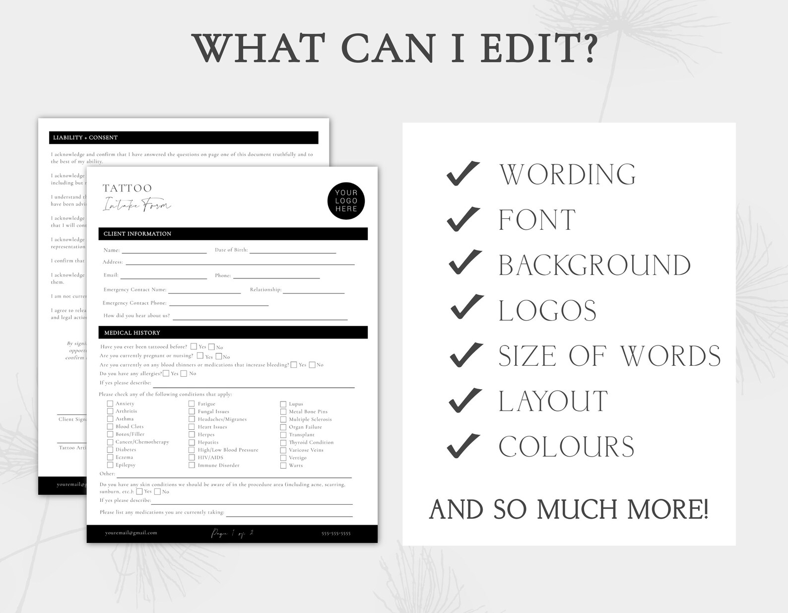 Tattoo Intake Form Tattoo Consent Form Tattoo Artist Forms Tattoo ...