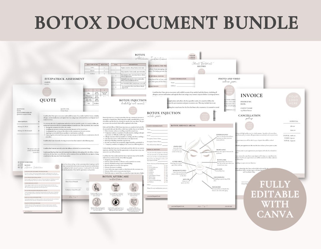 Botox Injection Document Bundle | Botox Client Form | Editable Botox ...