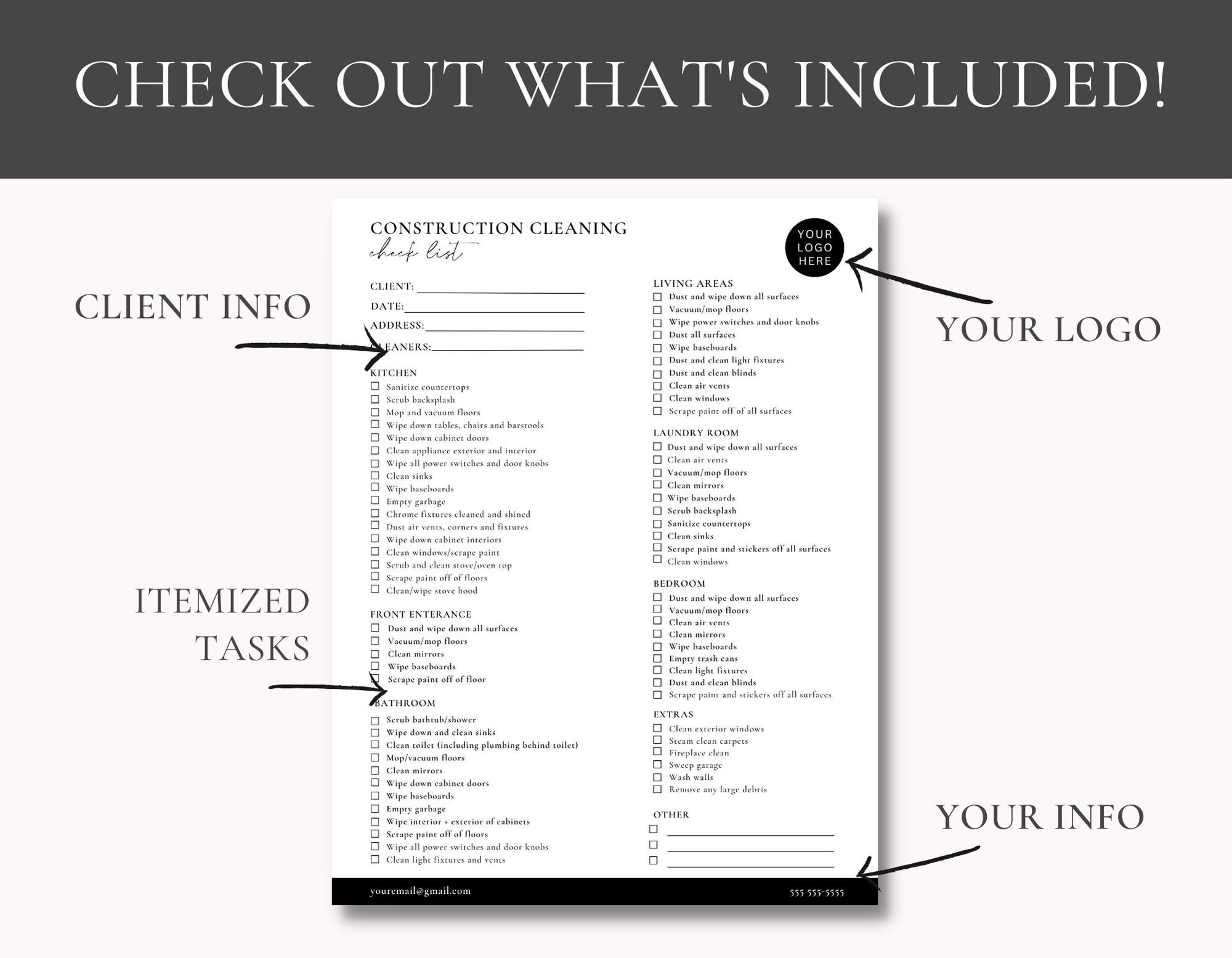 Construction Cleaning Check List | Editable Cleaning Check List ...