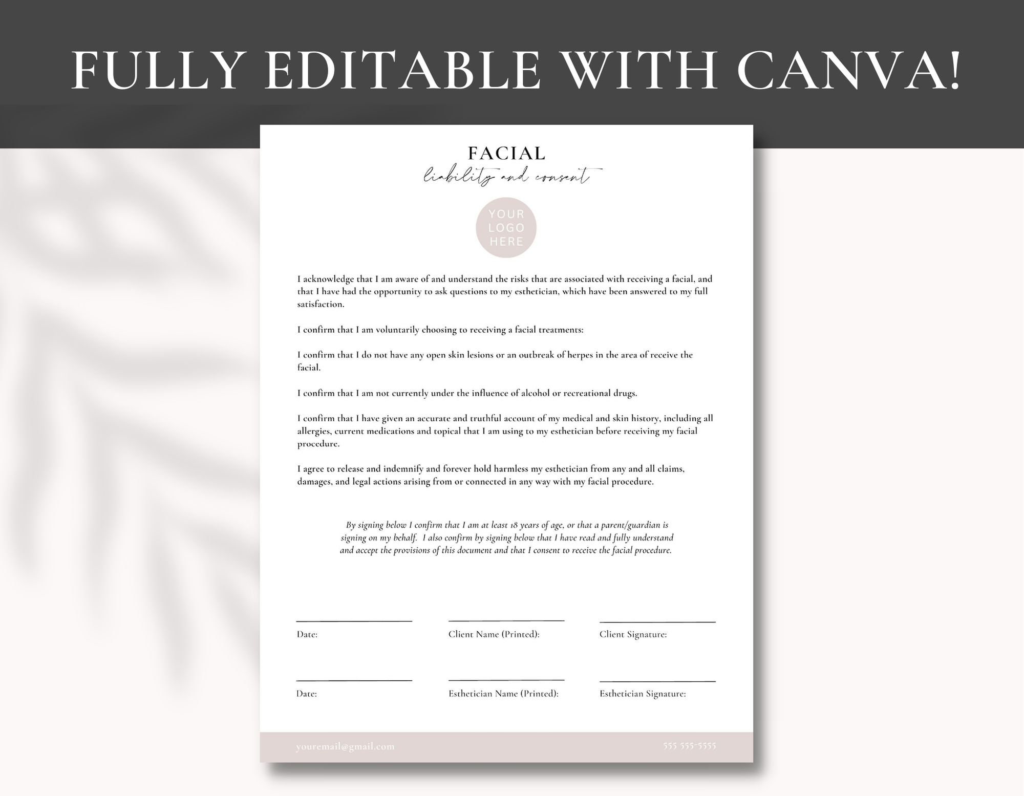 Facial Client Liability and Consent Form | Facial Treatment Form ...