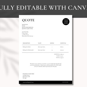 Editable Price Quotation Form | Small Business Price Quote | Modern ...