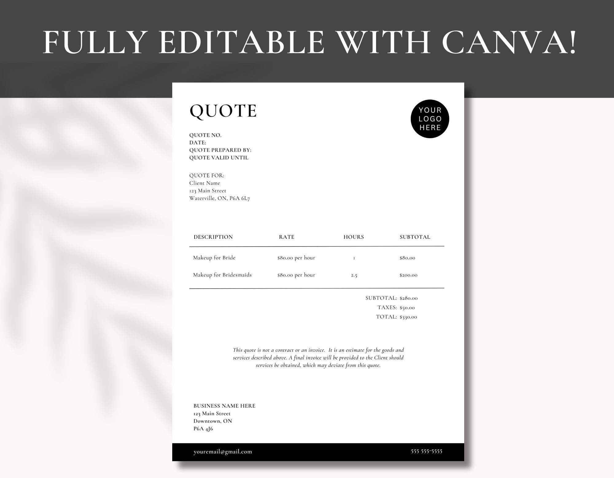 Editable Price Quotation Form | Small Business Price Quote | Modern ...