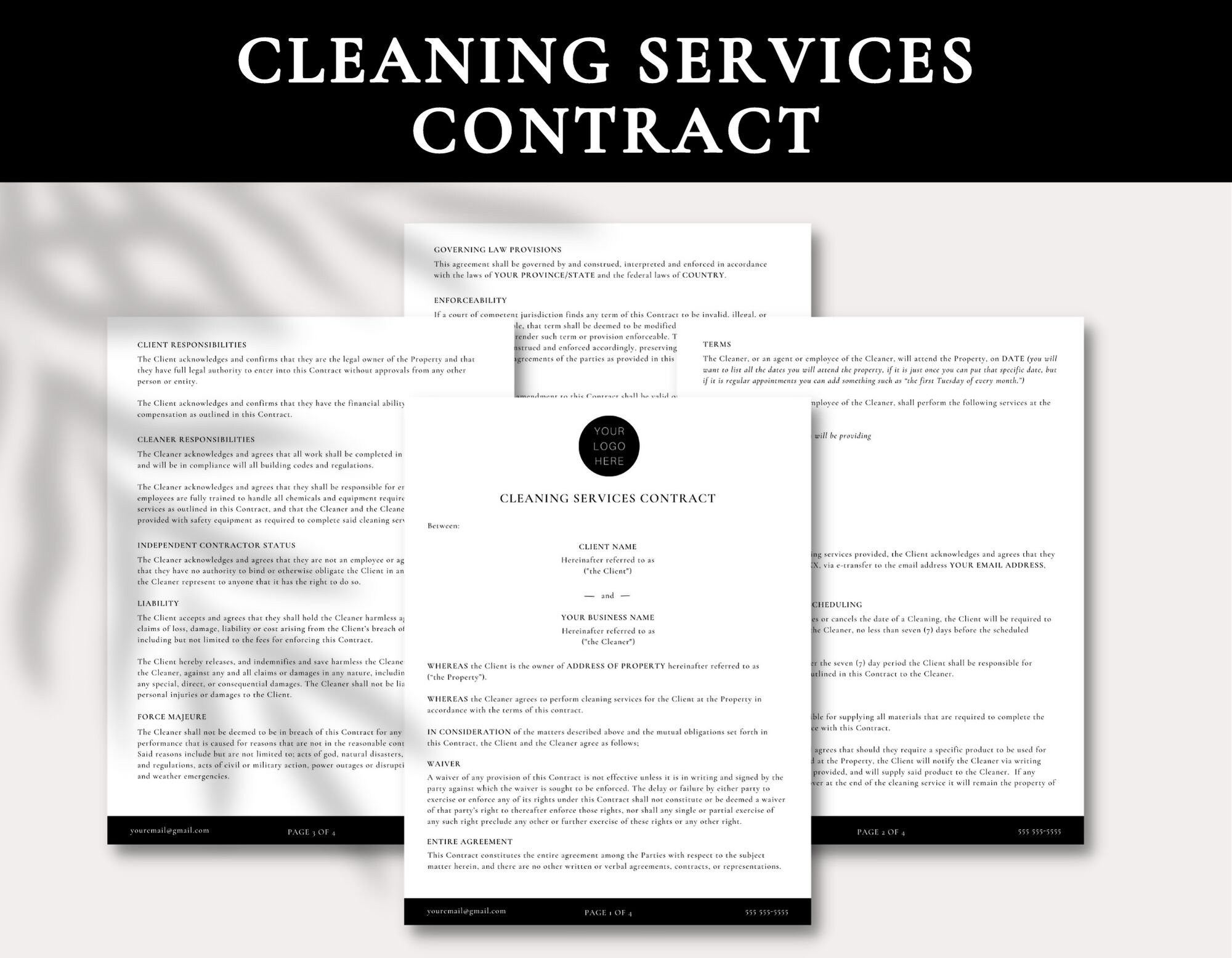 Cleaning Services Contract Contract for Cleaning Business Cleaning ...