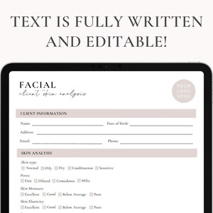 Facial Client Skin Analysis Form | Facial Client Intake Form | Client ...
