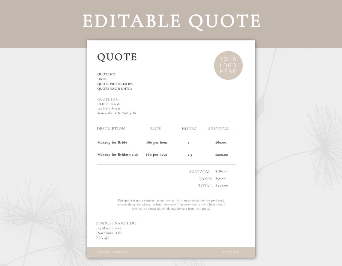 Editable Price Quotation Form Small Business Price Quote Modern ...