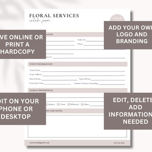 Flower Order Form Floral Services Client Intake Form Wedding Florist ...