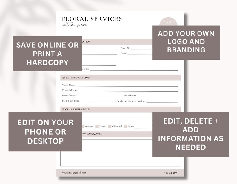 Flower Order Form Floral Services Client Intake Form Wedding Florist ...