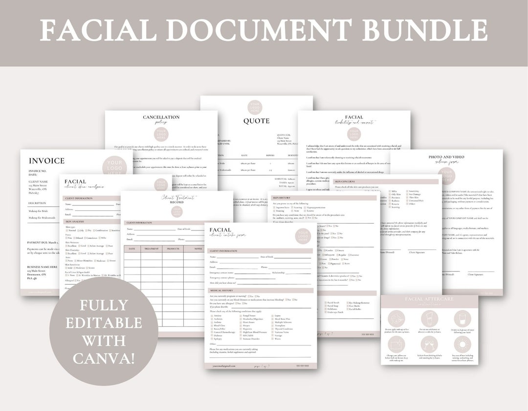 Facial Document Bundle | Facial Treatment Forms | Facial Form Templates ...