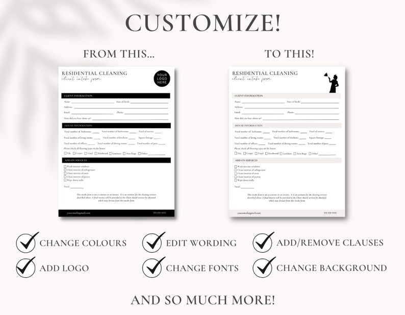 Residential Cleaning Service Client Intake Form | Cleaning Service ...