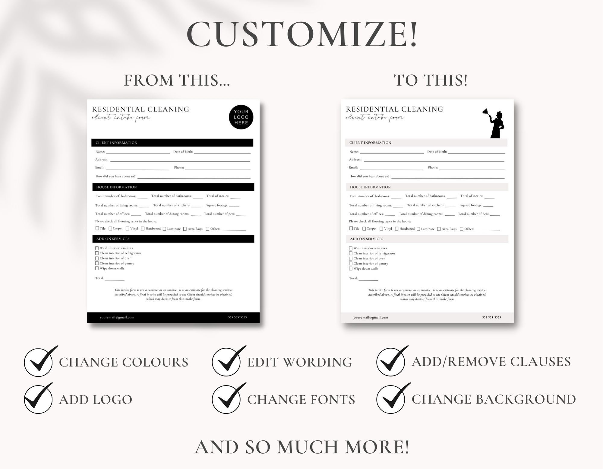 Residential Cleaning Service Client Intake Form | Cleaning Service ...