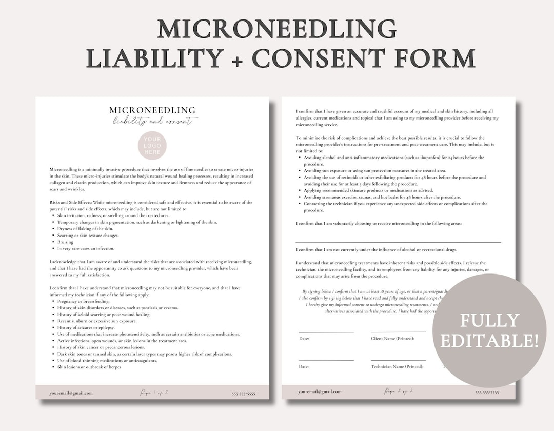 Microneedling Client Liability Form | Microneedling Consent Form ...