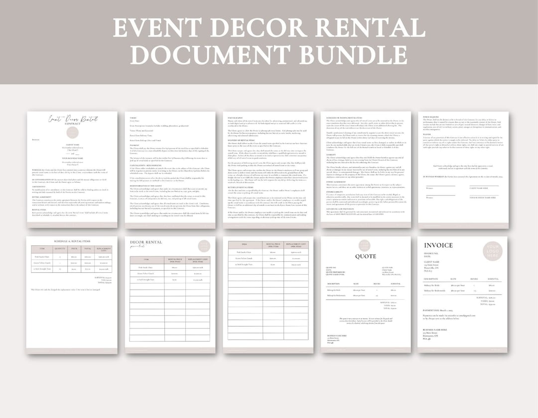 Event Decor Rental Document Bundle | Event Decor Rental Contract ...