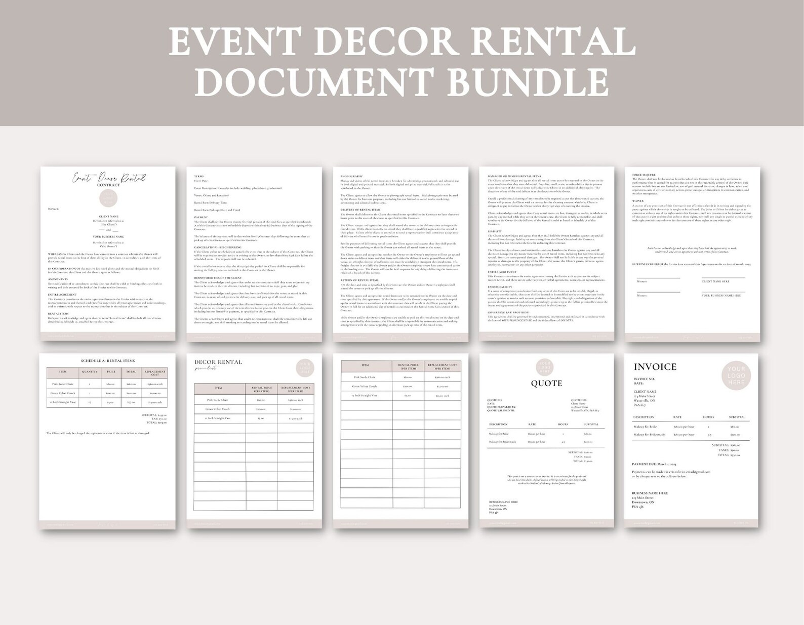 Event Decor Rental Document Bundle | Event Decor Rental Contract ...