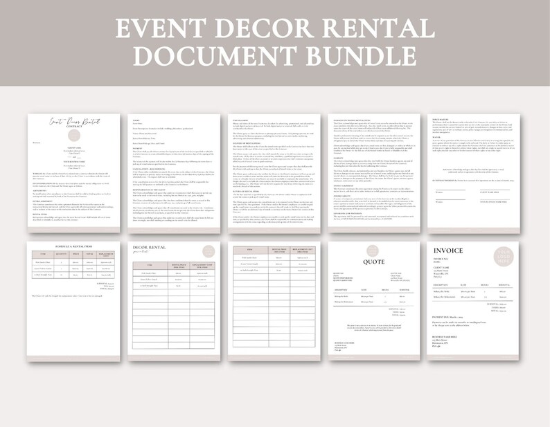 Event Decor Rental Document Bundle | Event Decor Rental Contract ...