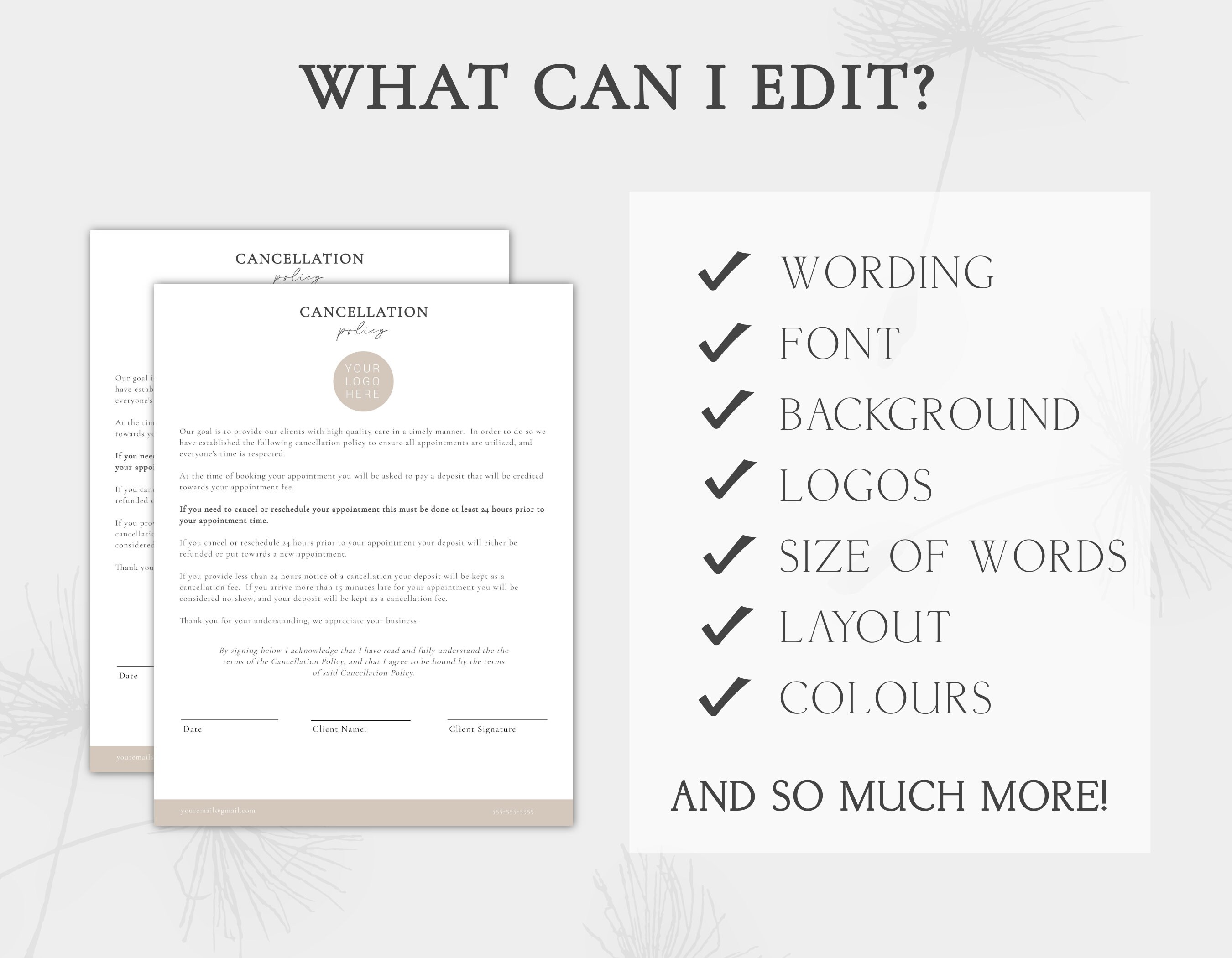 Editable Cancellation Policy Form | Appointment Cancellation Policy ...