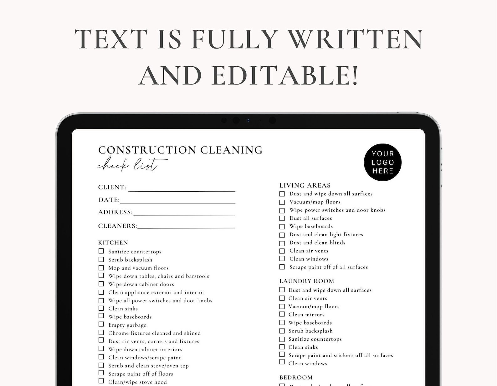 Construction Cleaning Check List | Editable Cleaning Check List ...