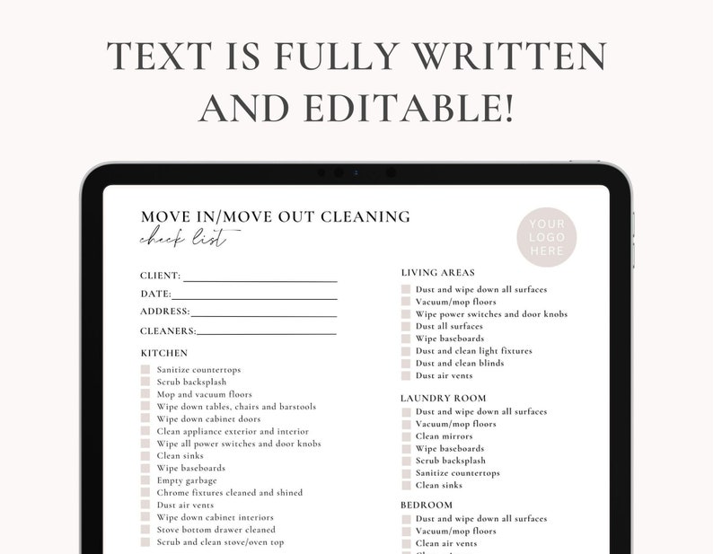 Move in and Move Out Cleaning Check List Template Editable - Etsy