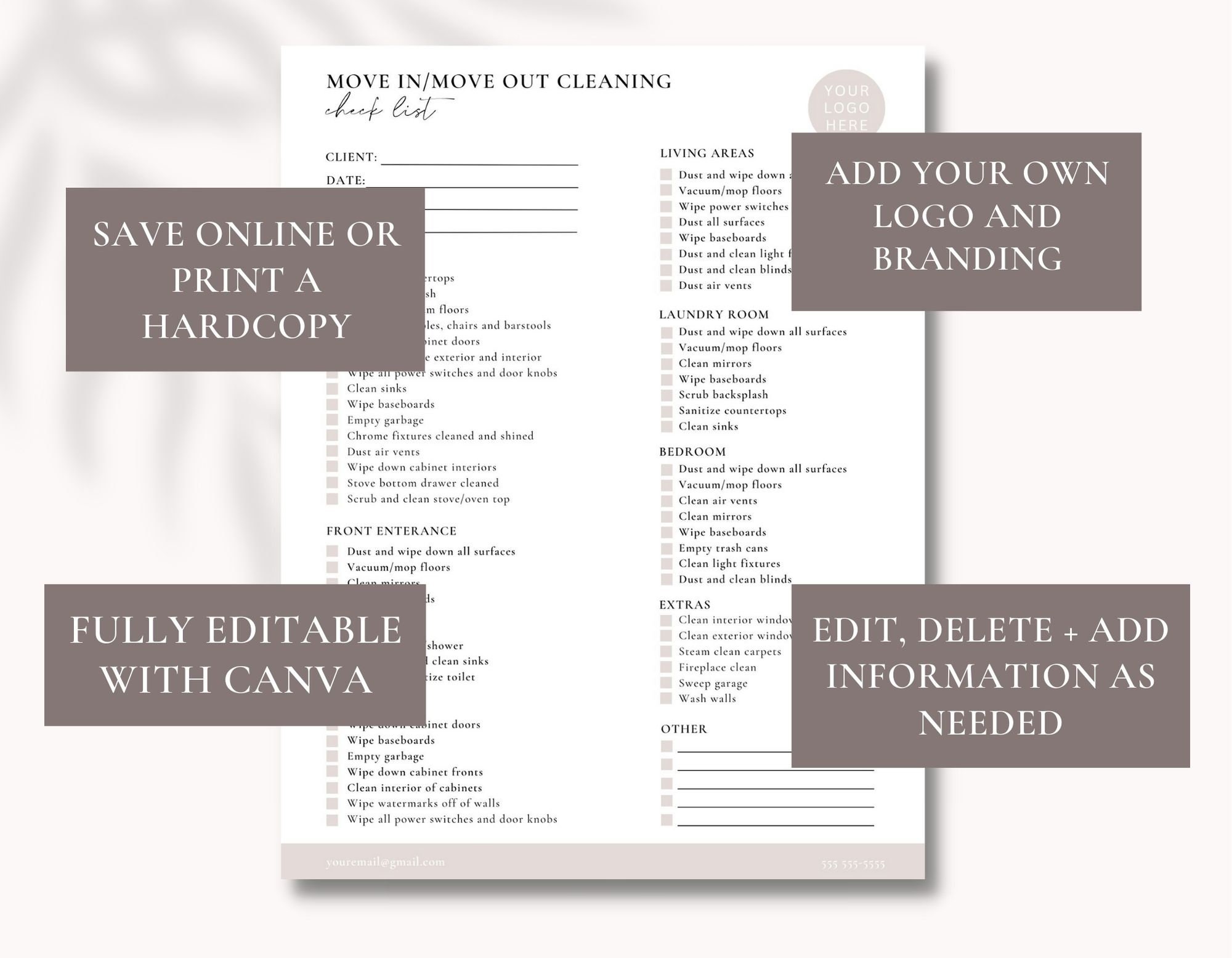 Move in and Move Out Cleaning Check List Template Editable - Etsy