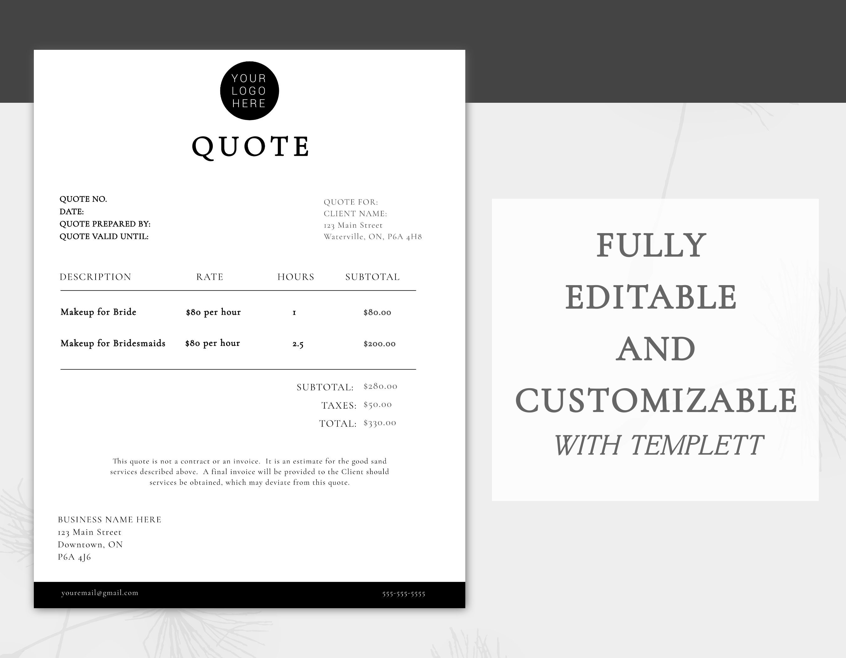 Editable Price Quotation Form Small Business Price Quote Modern ...