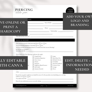 Piercing Client Intake and Consent Form | Ear Piercing Form Template ...