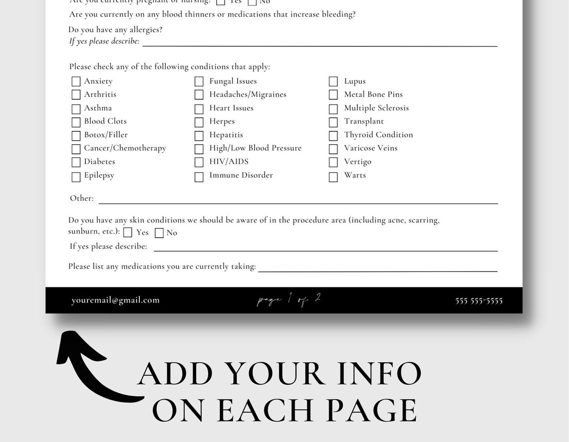 Tattoo Intake Form Tattoo Consent Form Tattoo Artist Forms - Etsy Canada