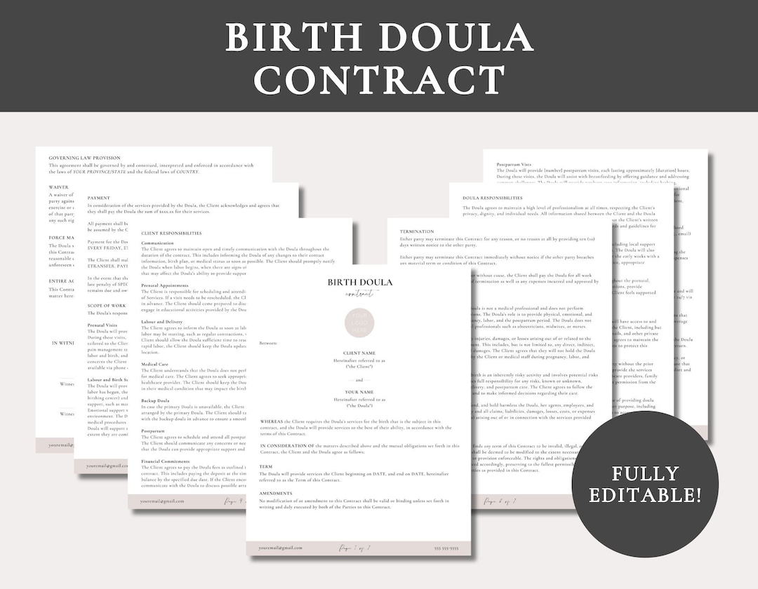 Birth Doula Contract Template | Doula Services Agreement | Doula ...