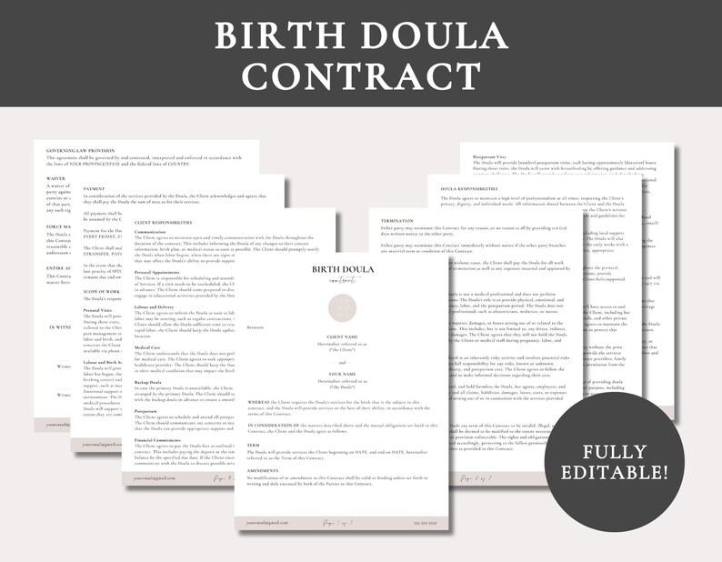 Birth Doula Contract Template | Doula Services Agreement | Doula ...