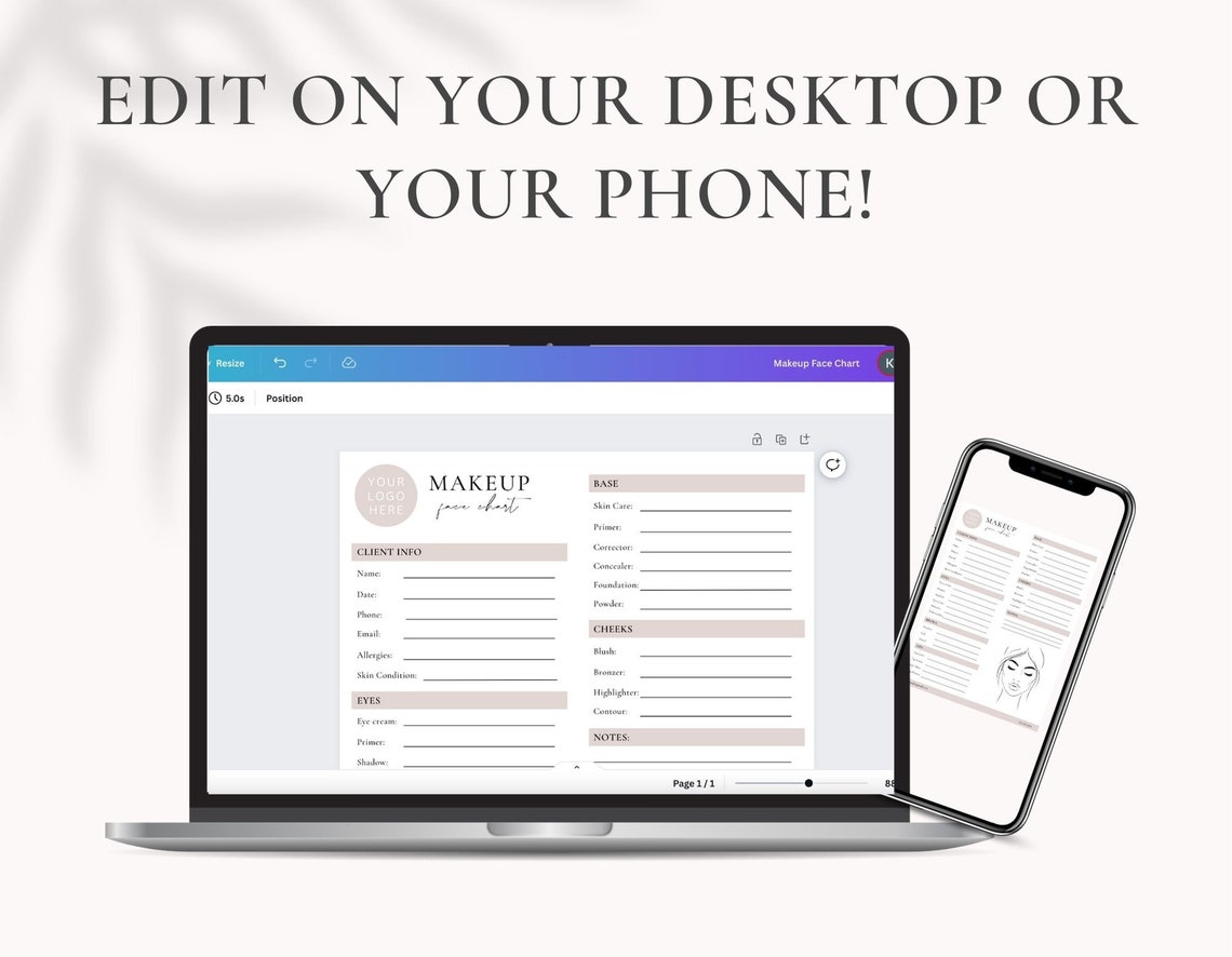 Editable Makeup Face Chart Makeup Artist Template Makeup Artist ...