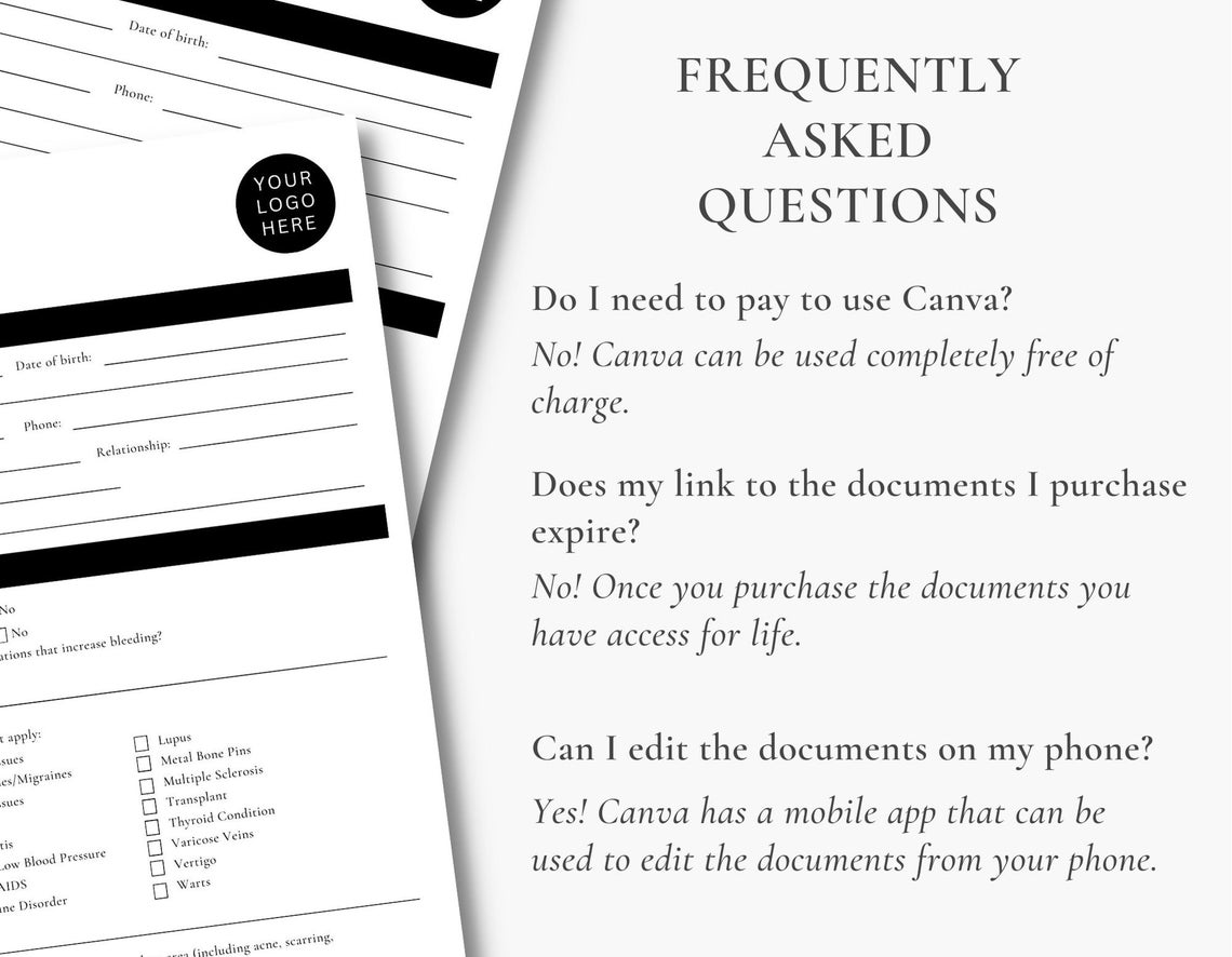 Tattoo Intake Form Tattoo Consent Form Tattoo Artist Forms - Etsy Canada