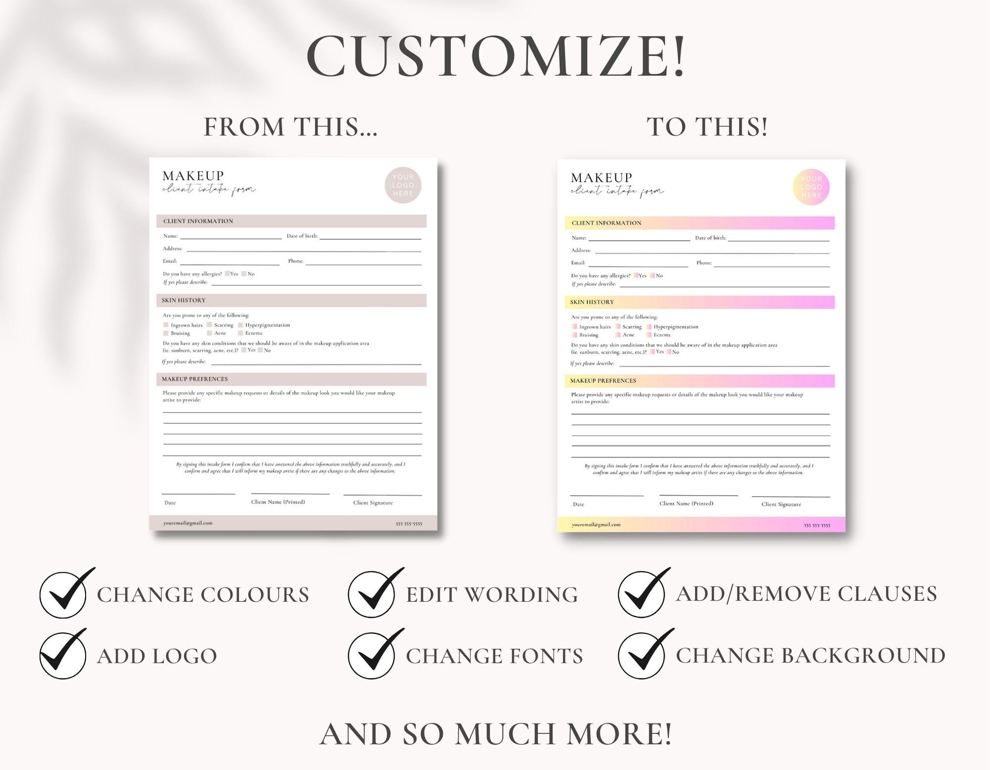Makeup Artist Client Intake Form | Makeup Client Form | Makeup Artist ...