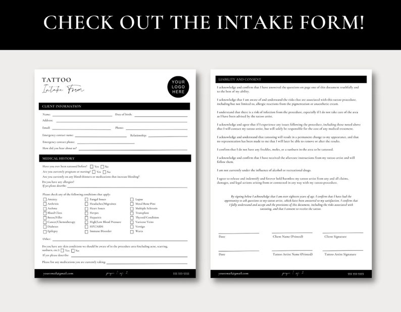 Tattoo Artist Document Bundle | Editable Tattoo Consent Form | Tattoo ...