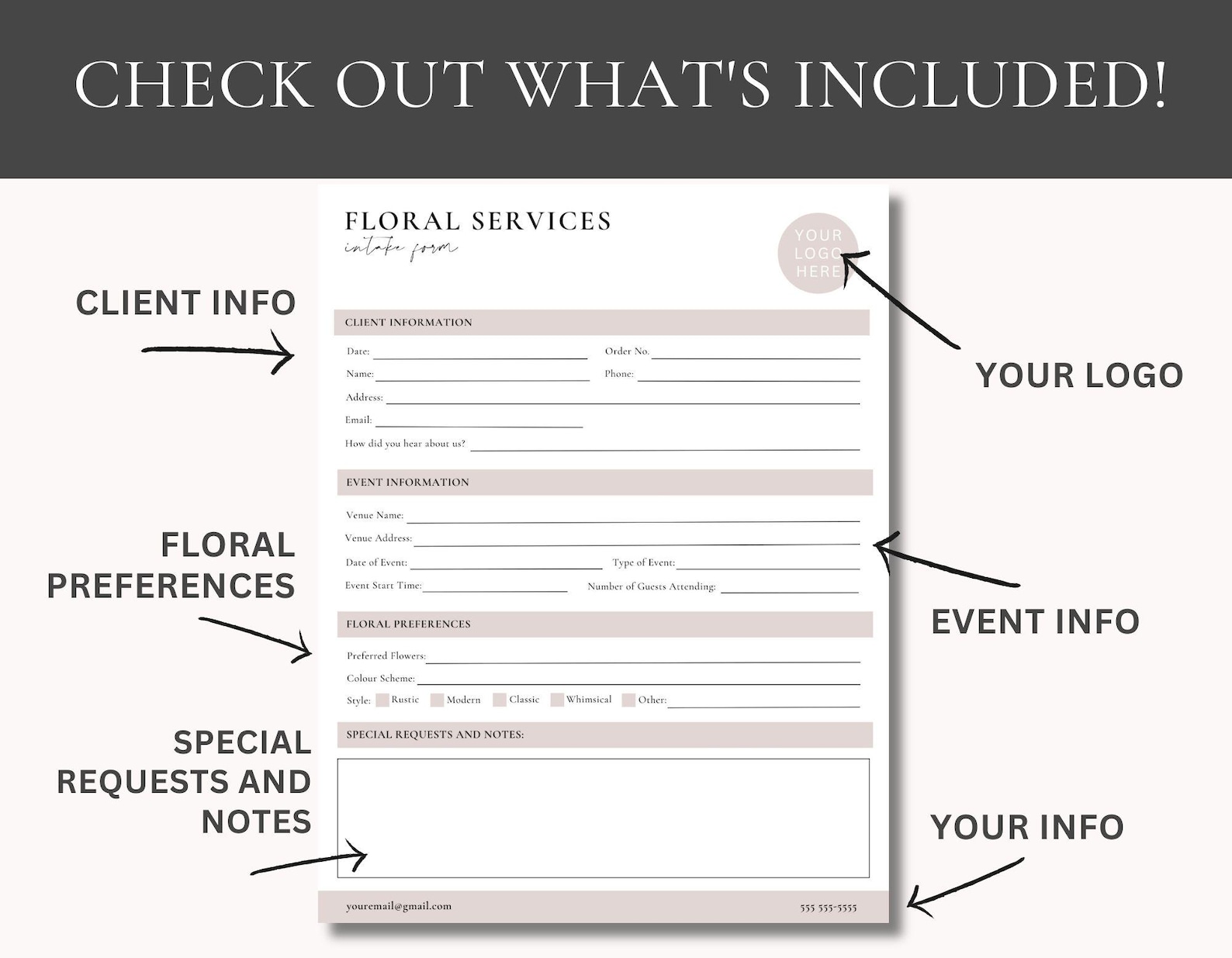 Flower Order Form Floral Services Client Intake Form Wedding Florist ...