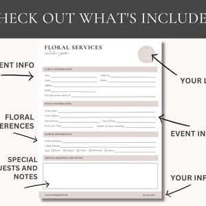 Flower Order Form Floral Services Client Intake Form Wedding Florist ...