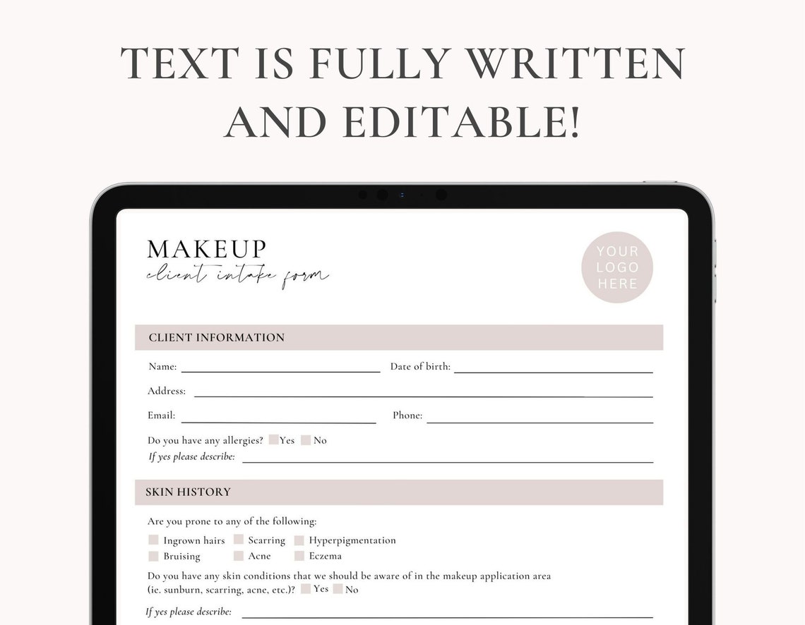 Makeup Artist Client Intake Form | Makeup Client Form | Makeup Artist ...