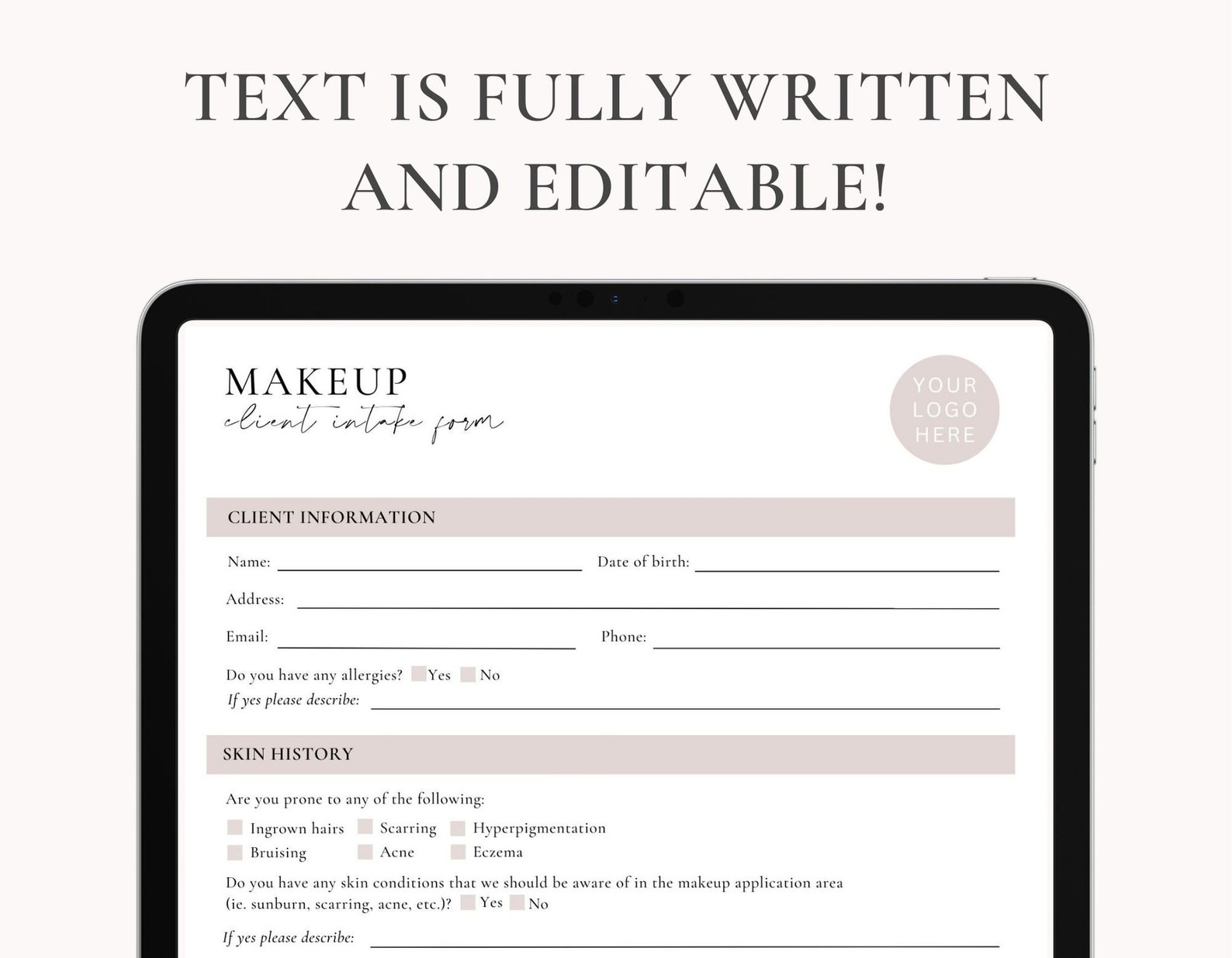 Makeup Artist Client Intake Form | Makeup Client Form | Makeup Artist ...