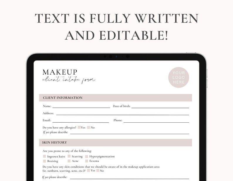 Makeup Artist Client Intake Form | Makeup Client Form | Makeup Artist ...