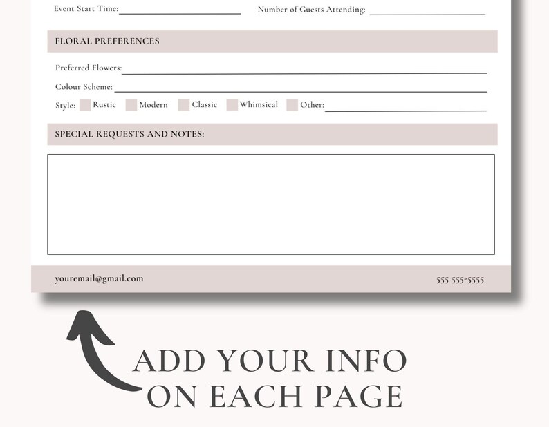 Flower Order Form Floral Services Client Intake Form Wedding Florist ...